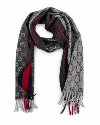 Gucci GG Monogram Cashmere & Wool Scarf - Gray