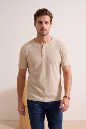 Trendyol MAN Herren Beige Einfarbig Kurz Regular Fit T-Shirts