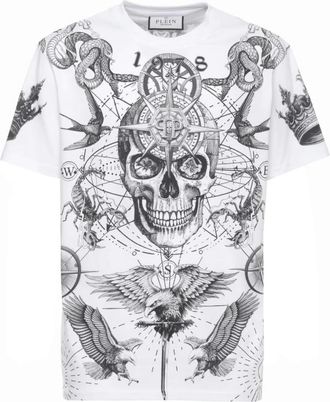 Philipp Plein Homme, Tops, Blanc, Taille: S T-shirt Col Rond MC Tattoo