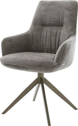 DELIFE Esszimmerstuhl Zelia-Flex mit Armlehnen Kreuzgestell breit Effektfinish Titan Boucl&eacute; Soft Schlamm 360&deg; drehbar Wippfunktion Taschenfederkern