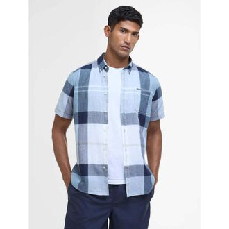 Barbour Chemise manches courtes bleue en lin