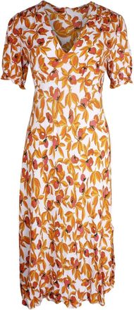 Diane Von Fürstenberg robe mi-longue fleurie à manches bouffantes - Orange