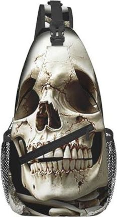 Generic Grand sac &agrave; dos 3D effrayant avec motif t&ecirc;te de mort, mur bris&eacute; r&eacute;aliste, sac &agrave; bandouli&egrave;re de voyage pour homme, sac &agrave; dos de randonn&eacute;e