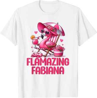 BDAZ Flamazing Fabiana Pink Flamingo Tropical Beach Scene Damen T-Shirt