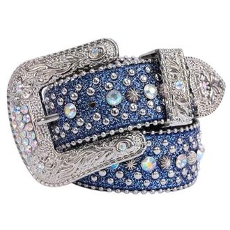 Generic Ceinture western en cuir avec strass pour femme, ceinture cloutée avec strass pour jeans, tenue décontractée, 1, 115 cm