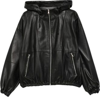 Tela Veste en cuir dagneau &agrave; capuche Tanner - Femme - Vestes - Noir - Taille: 38 FR