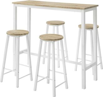 SoBuy Set de Table + 4 Tabourets Ensemble Table de Bar Bistrot + 4 Tabourets de Bar avec Repose-Pieds Table Mange-Debout Table Haute de Cuisine,Blanc Sobuy