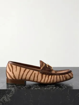 Valentino Garavani Mocassins Fa&ccedil;on Poulain &Agrave; Imprim&eacute; Z&egrave;bre Et &Agrave; Finitions En Cuir Vlogo Signature 20 - Marron