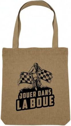 Fabulous Sac Shopping Tote Bag Aspect Lin - Jouer dans la Boue Motocross Dirt Bike Course - Sac de Courses Toile Epaisse 360g Beige Naturel Cabas Port&eacute; Epaule 