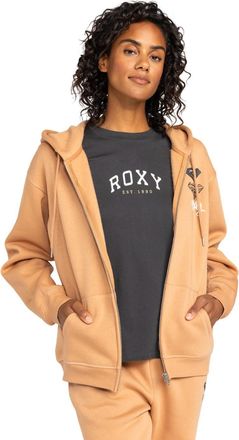 Roxy Womens SURF Stoked Zipped Brushed Sweatshirt, Camel, XL