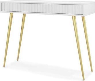 Selsey Schminktisch Makeup Tisch Frisiertisch Kosmetiktisch 104 cm Mit 2 Schubladen Bello Weiß Goldene Beine