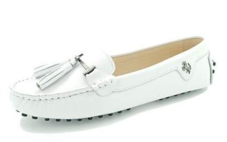 Minitoo Chaussures Casual Femme Pompon Cuir Loafers Mocassins Chaussures de Vacances Blanc EU 39