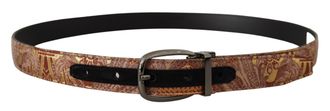 Dolce & Gabbana Mens Multicolor Embossed Leather Black Metal Buckle Belt
