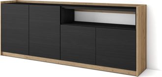 Skraut Home | Sideboard, Highboard | Kommode, Komodenschrank | 207x80x37 cm | 4 Türen | Wohnzimmer, Küche | Moderner Stil | Schwarz Eiche