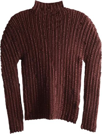 Issey Miyake haut texturé à col roulé - Marron