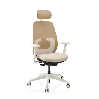 hjh OFFICE B&uuml;rostuhl Skandis Pro mit Kopfst&uuml;tze - Ergonomischer Profi-Drehstuhl mit Synchronmechanik, 3D-Netzr&uuml;ckenlehne, Lordosenst&uuml;tze & 4D-Armlehnen, Beige