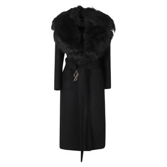 Blumarine Manteau ceintur&eacute; &agrave; col en fausse fourrure - Femme - Manteaux - Noir - Taille: 36 FR