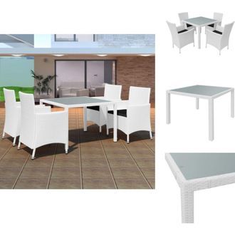 vidaXL 5-tlg. Garten-Essgruppe Poly Rattan Cremewei&szlig; - Gartentisch - Gartenstuhl - Rattan M&ouml;bel - Outdoor K&uuml;che - Terrassenm&ouml;beln