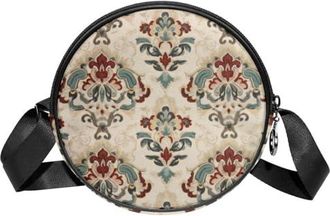 Generic Sac &agrave; bandouli&egrave;re rond pour femme, imprim&eacute; r&eacute;tro, petit sac &agrave; bandouli&egrave;re avec fermeture &eacute;clair, bretelles r&eacute;glables, sac &agrave; main rond d&eacute;contract&eacute; pour
