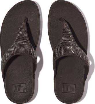 FitFlop Damen Lulu Crystal Embellished Toe-Post Sandale, Metallic Chocolate Brown, 38 EU