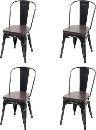 Hhg Neuwertig] 4er-Set Esszimmerstuhl HHG 449e, K&uuml;chenstuhl Stuhl, Chesterfield Metall Kunstleder Industrial Gastronomie schwarz-braun