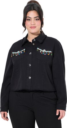 Angel Of Style Damen gro&szlig;e Gr&ouml;&szlig;en &Uuml;bergr&ouml;&szlig;en Plus Size Twilljacke, Straight Fit, R&uuml;cken-Applikation schwarz 58 834090100-58