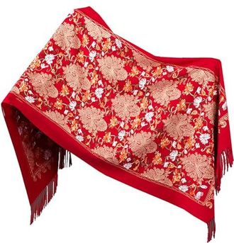 GFM Châle Style Pashmina Texture Cachemire Brodé - Automne-Hiver - Saint Valentin Fête des Mères Noël (EMBSHL-A), 3 Rouge, L