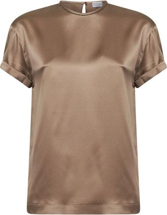 Brunello Cucinelli Femme, Blouses et Chemises, Brun, Taille: 40 FR Chemisier en soie