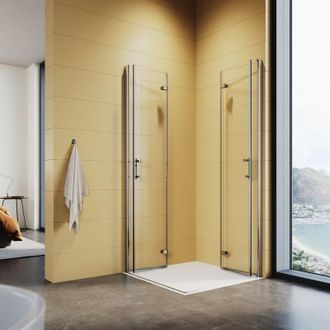 Sonni Duschkabine 90x90cm Eckeinstieg Dusche 180&deg;Faltt&uuml;r Duschabtrennung Faltbar 6mm nano Glas H:195cm - Sonni