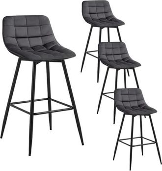 Woltu 4 X Tabouret de Bar Bistro Chaise de Bar Assise rembourr&eacute;e en Velours avec Pieds et Repose-Pieds en m&eacute;tal,Gris Fonc&eacute; BH143dgr-4