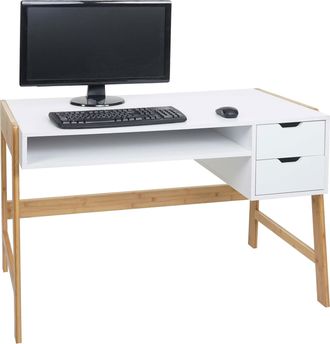 Mendler Schreibtisch HWC-K12, Bürotisch Computertisch Arbeitstisch, Schublade, Bambus 76x115x58cm - weiß