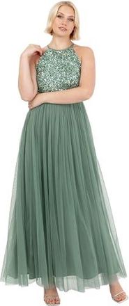 Maya Womens Ladies Bridesmaid Maxi Dress Halter Neck Sequin Embellished Prom Graduation Wedding Robe de Demoiselle dhonneur, Deep Mint, 38 Femme