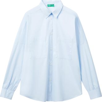 Benetton Damen Camicia 54kxdq0b2 Hemd, blau, Medium