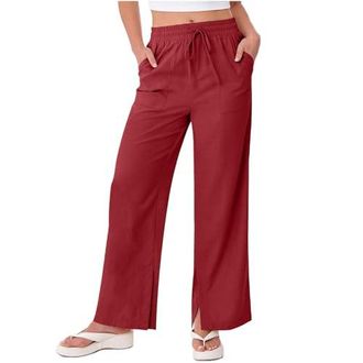 Generic Pantalon pour femme tendance et d&eacute;contract&eacute; de couleur unie taille haute fente jambe large pantalon d&eacute;contract&eacute; avec poches pantalon noir &agrave; jambe larg