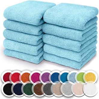 NatureMark 10er-Set Frottee-Waschlappen für Gesicht und Hände - 100% Baumwolle, weich und saugfähig - 30×30 cm, Hell Blau