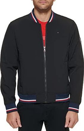 Tommy Hilfiger Veste Bomber légère en Maille côtelée Shell, Coque Souple Noire, L Homme