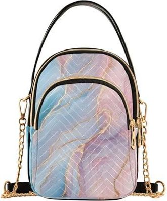 Mnsruu Sac à bandoulière pour femme - Marbre rose bleu dégradé doré - Petit sac à bandoulière avec sangle réglable