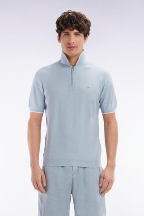 Eden Park Pull Col Polo En Coton Biologique Et Cachemire Ciel Coupe Droite