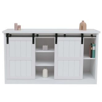 Mendler Sideboard HWC-K75, Highboard Regal Schrank Schiebet&uuml;re 7 F&auml;cher Holz-Optik Industrial Metall 84x150x40cm - wei&szlig;