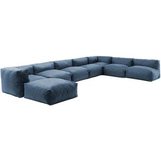 Oviala Oviala - Canap&eacute; dangle modulable 8 places bleu pacific - 5 chauffeuses et 2 angles - Tissu d&eacute;perlant Olefin - Dimensions 425 x 255 x 65 cm