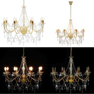 vidaXL Kronleuchter mit Perlen Golden 8 x E14-Fassungen - Kronleuchter - Deckenleuchte - Home & Living - Gold