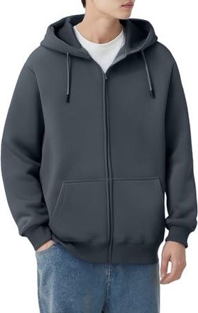 Generic Sweat &agrave; capuche pour homme avec fermeture &eacute;clair et poches, gris, 6XL