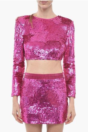 Retrofête Long-sleeved LEANNE Sequined Crop Top Größe S
