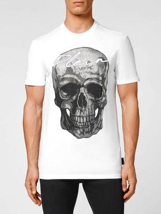 Philipp Plein T-shirt en coton avec imprim&eacute; t&ecirc;te de mort et d&eacute;tails en strass