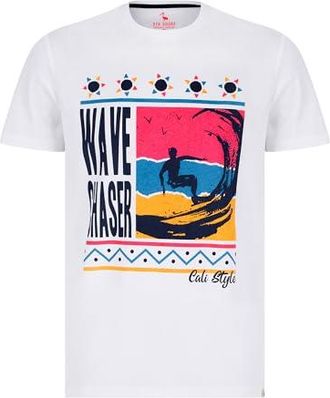 Sth. Shore T-shirt à col rond en coton imprimé graphique vintage pour homme « Surf SIL », Blanc brillant, M