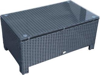 OUTSUNNY Table basse de jardin plateau verre tremp&eacute; 5 mm rotin tress&eacute; 85 x 50 x 39cm Max. 50 kg noir