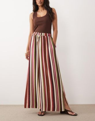Nobody's Child Elstow - Gestreifte Hose aus Leinenmix mit Schlitz am Saum, Kombiteil-Bunt