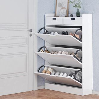 Generic Schuhschrank aus Holz, freistehend, mit Schubladen, für Flur, Wohnzimmer, Weiß, 80 x 17 x 120 cm