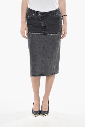 Alexander McQueen Denim Midi Skirt with Patchwork Design size 40