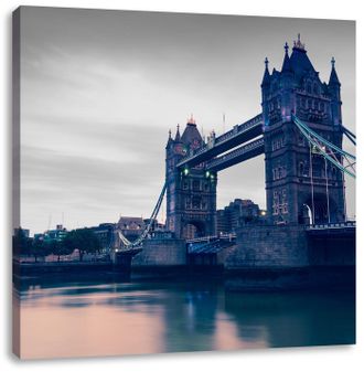 Pixxprint London Bridge &uuml;ber Themse, Gr&ouml;&szlig;e: 60x60 cm, Leinwandbild Quadratisch, Wandbild, Kunstdruck, fertig bespannt